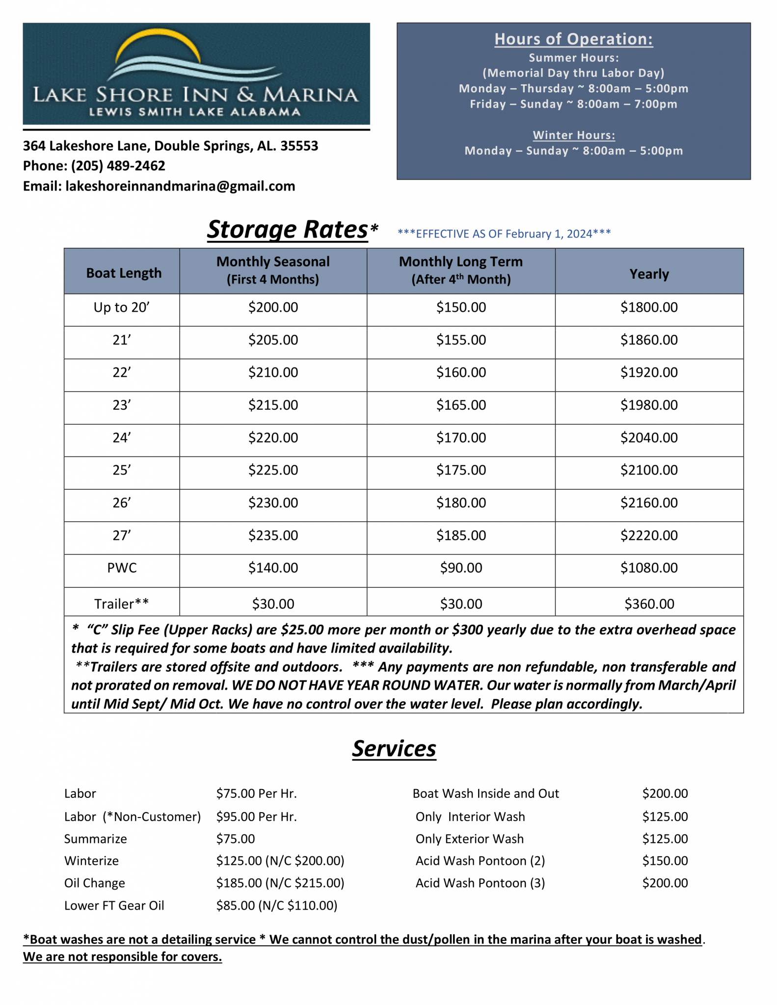 Dry Storage Rates | Lakeshore